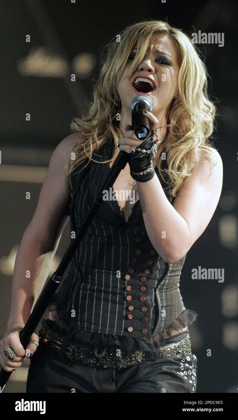 Kelly Clarkson of the United States sings at the Brit Awards in London ...