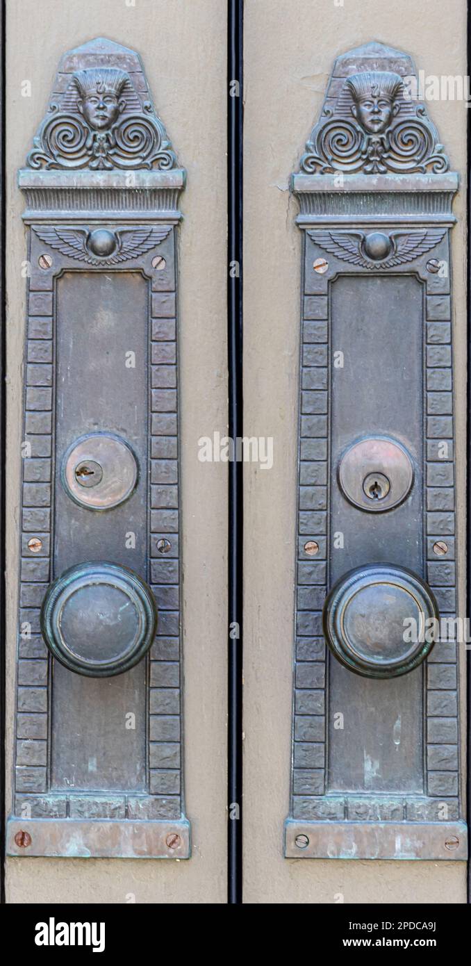 Close up of two Masonic Temple face plates for and door knobs for the ...