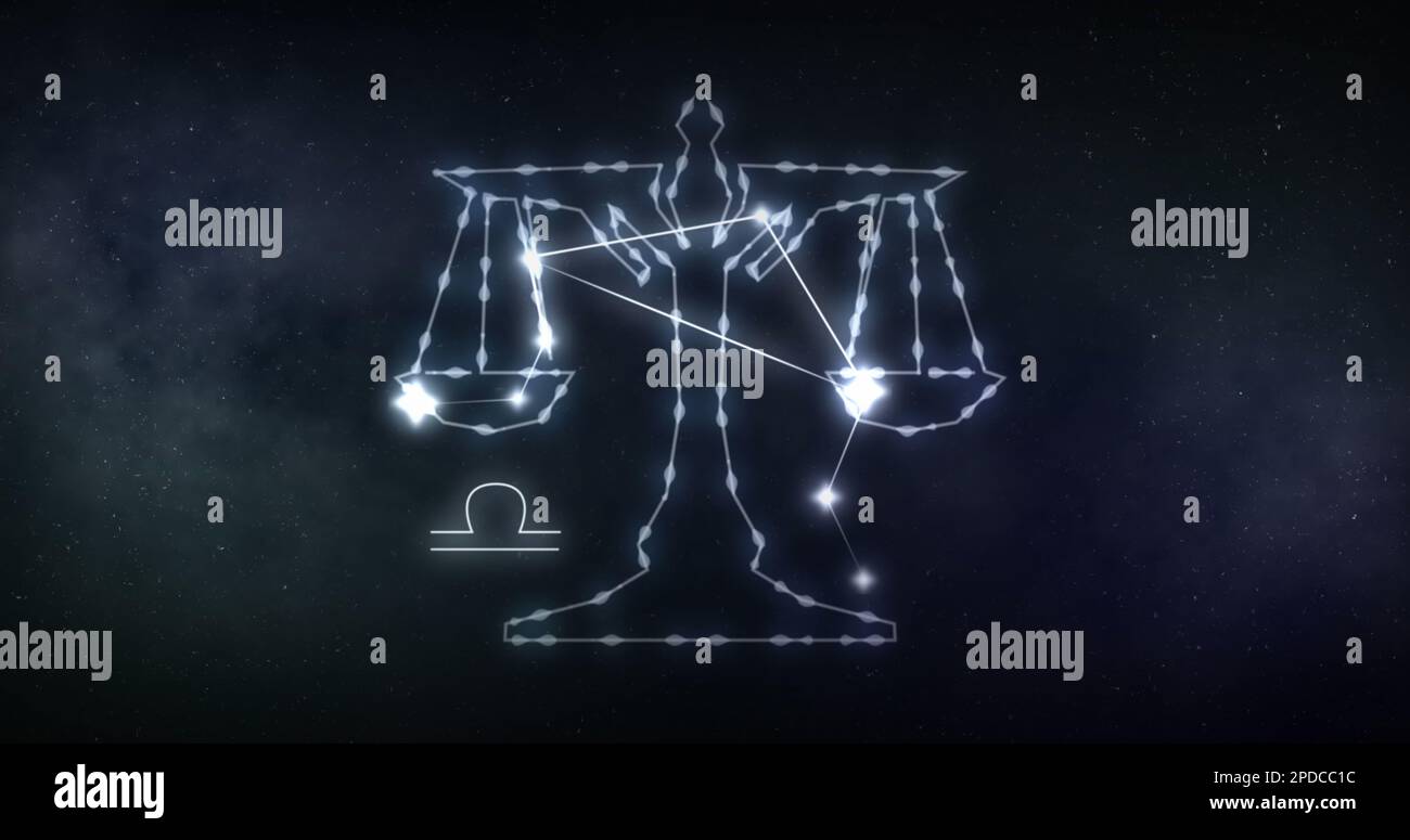 Image of libra sign with stars on black background Stock Photo - Alamy