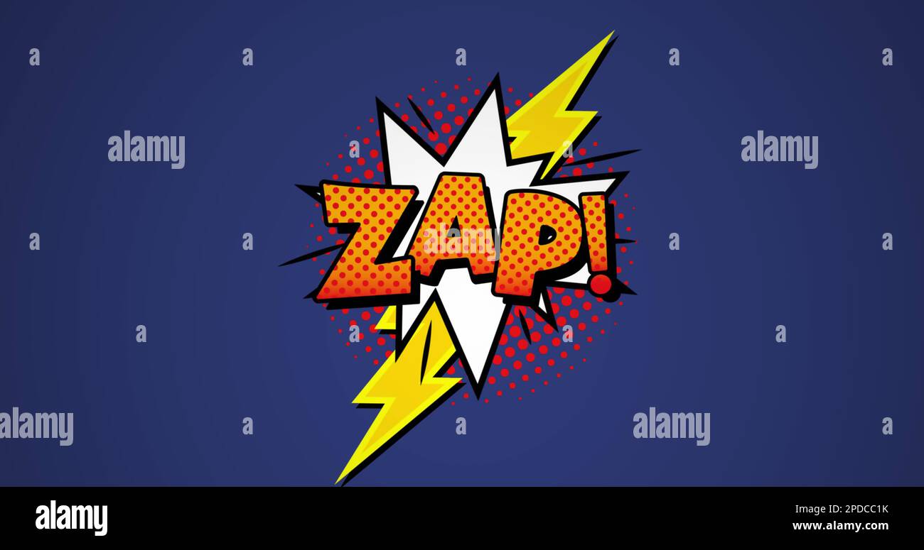Image of zap text over abstract pattern and lightning icon against blue ...
