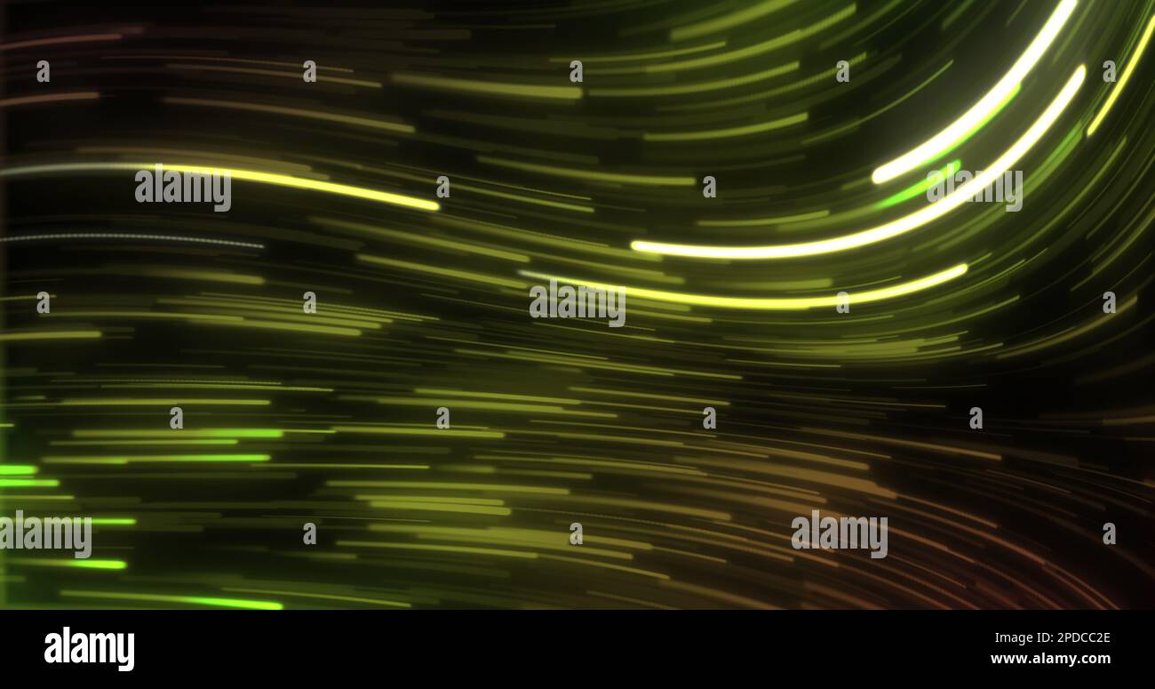 Image of green and orange neon light trails on black background Stock ...