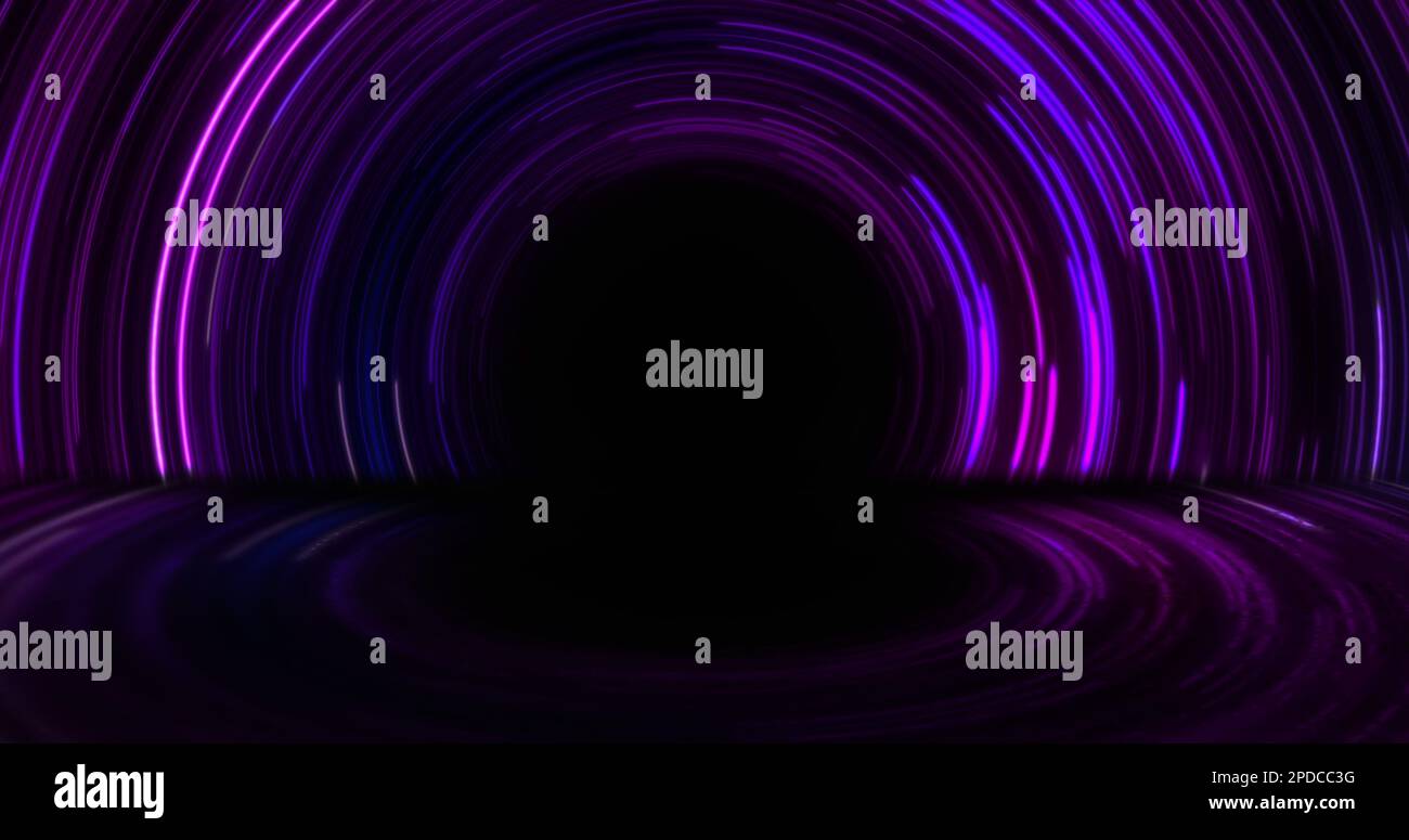 Image of purple and blue neon circle light trails on black background ...