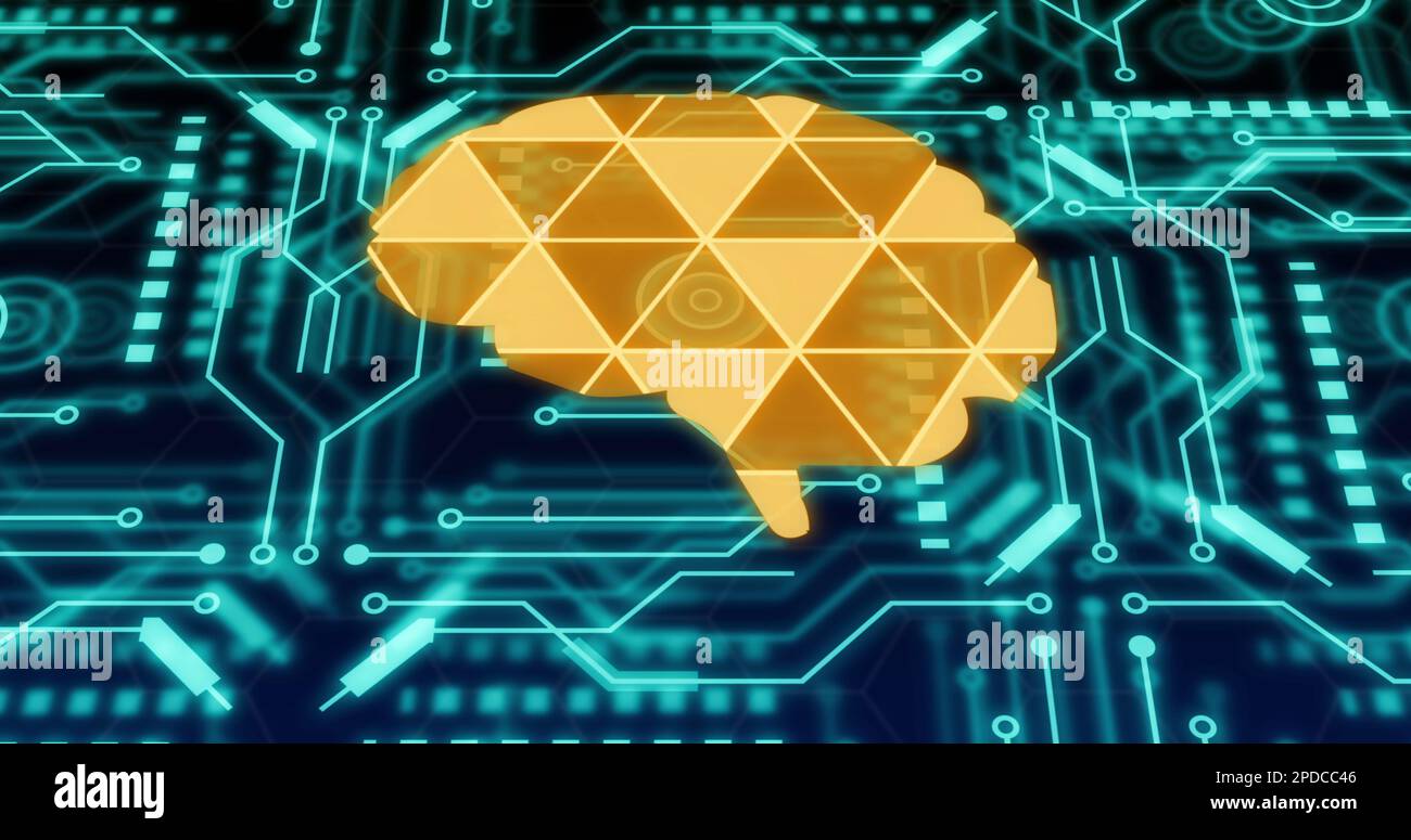 Image of brain and shapes over network of connections Stock Photo - Alamy