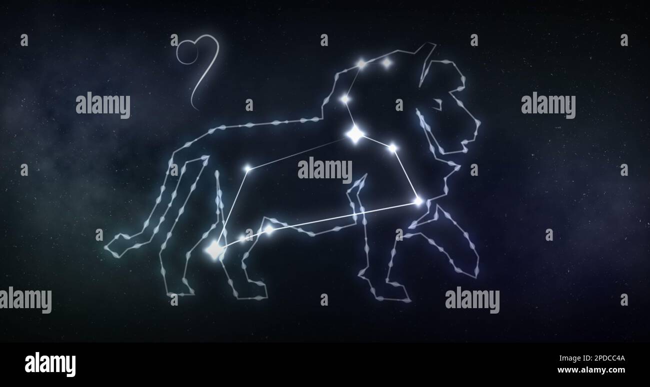 Image of leo sign with stars on black background Stock Photo - Alamy