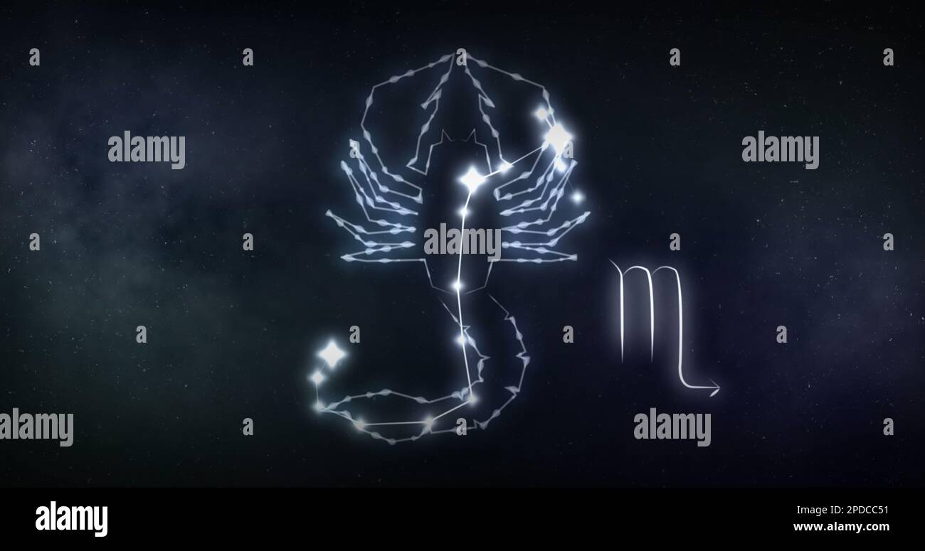 Image of scorpio sign with stars on black background Stock Photo - Alamy