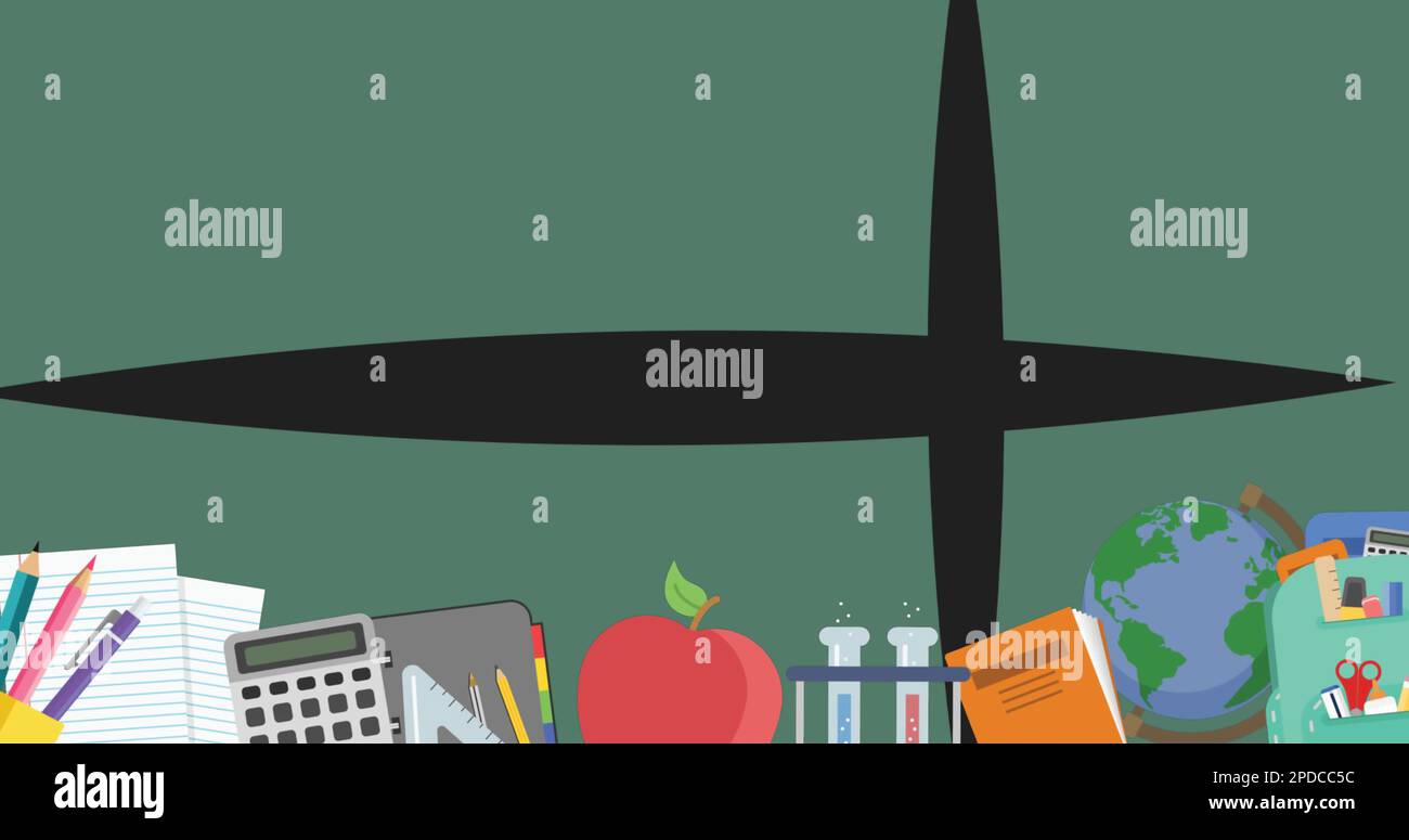Image of school and learning icons on green background Stock Photo - Alamy