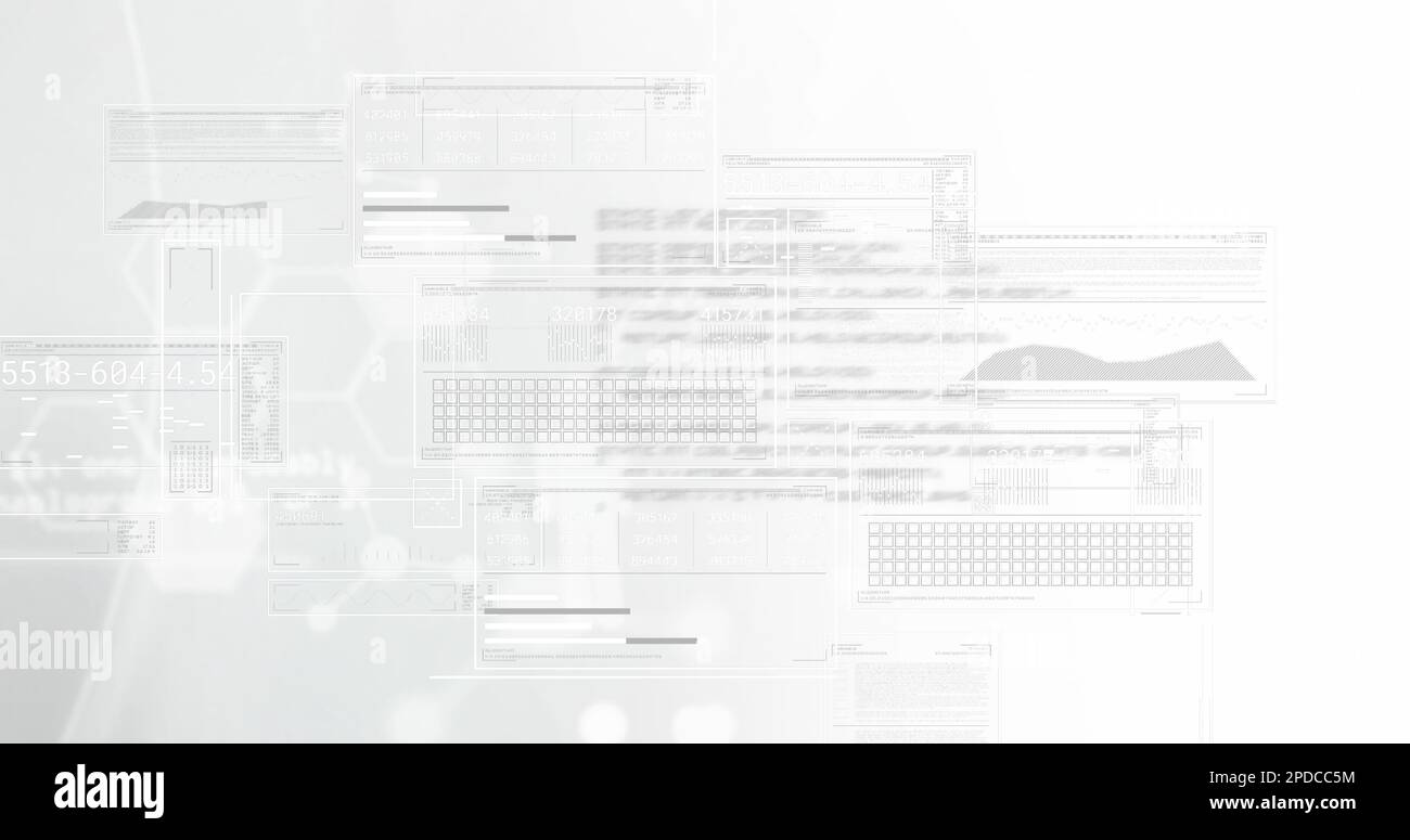 Composition of data processing and molecules on white background Stock ...
