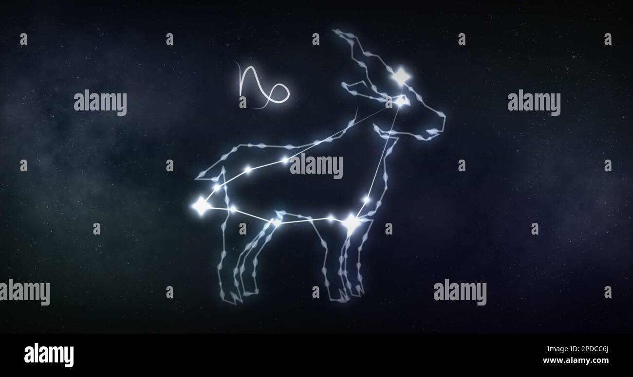 Image of capricorn sign with stars on black background Stock Photo - Alamy