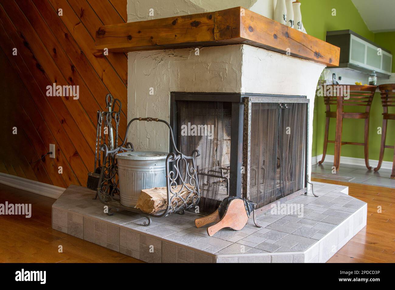 Beautiful fireplace with a device for lighting a fire in a country ...