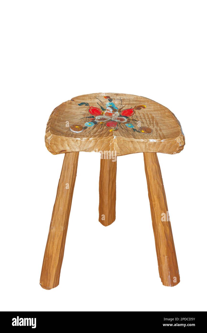 Homemade stool, isolated against a white background with a pattern ...
