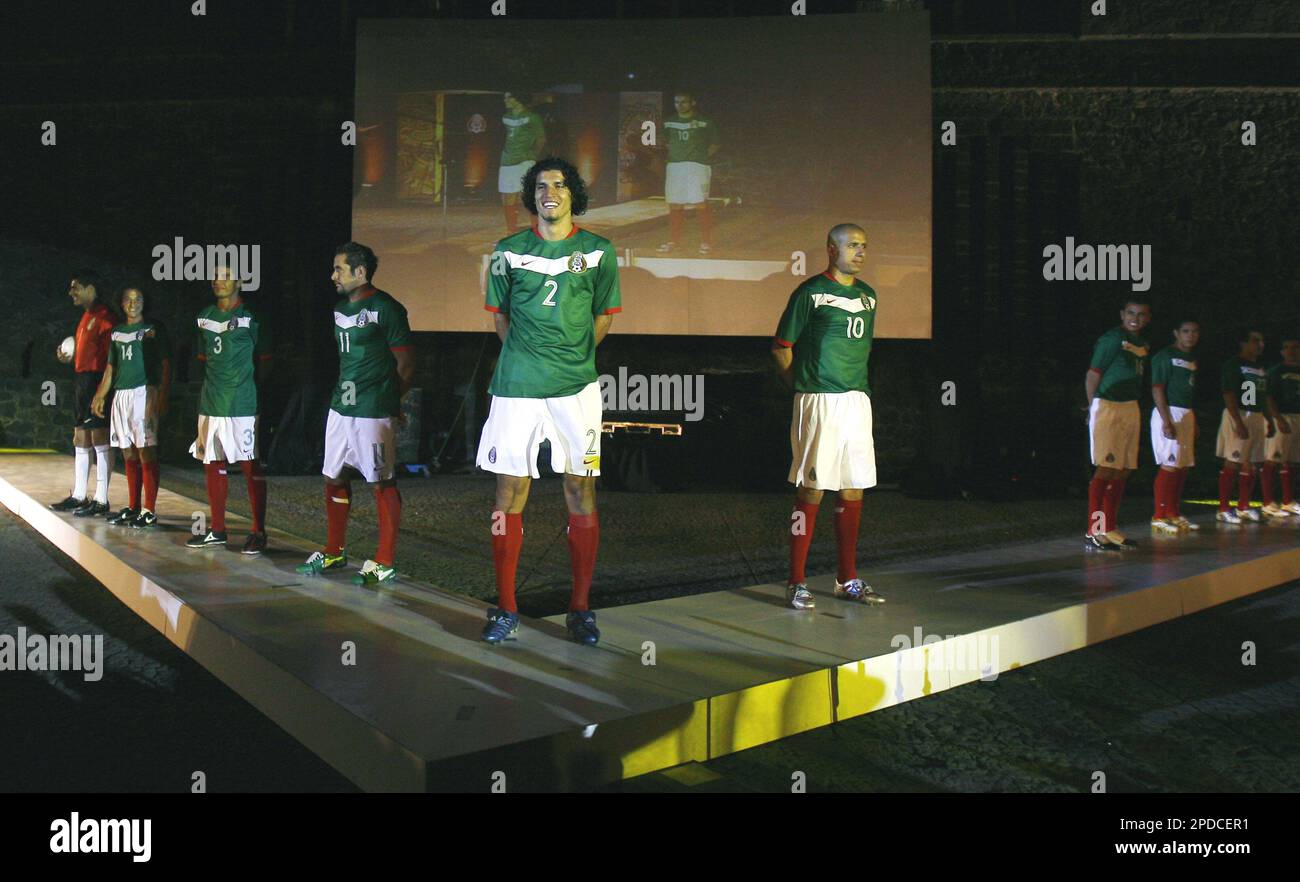 Mexicos national soccer team pose with the new uniform on Monday, Feb ...