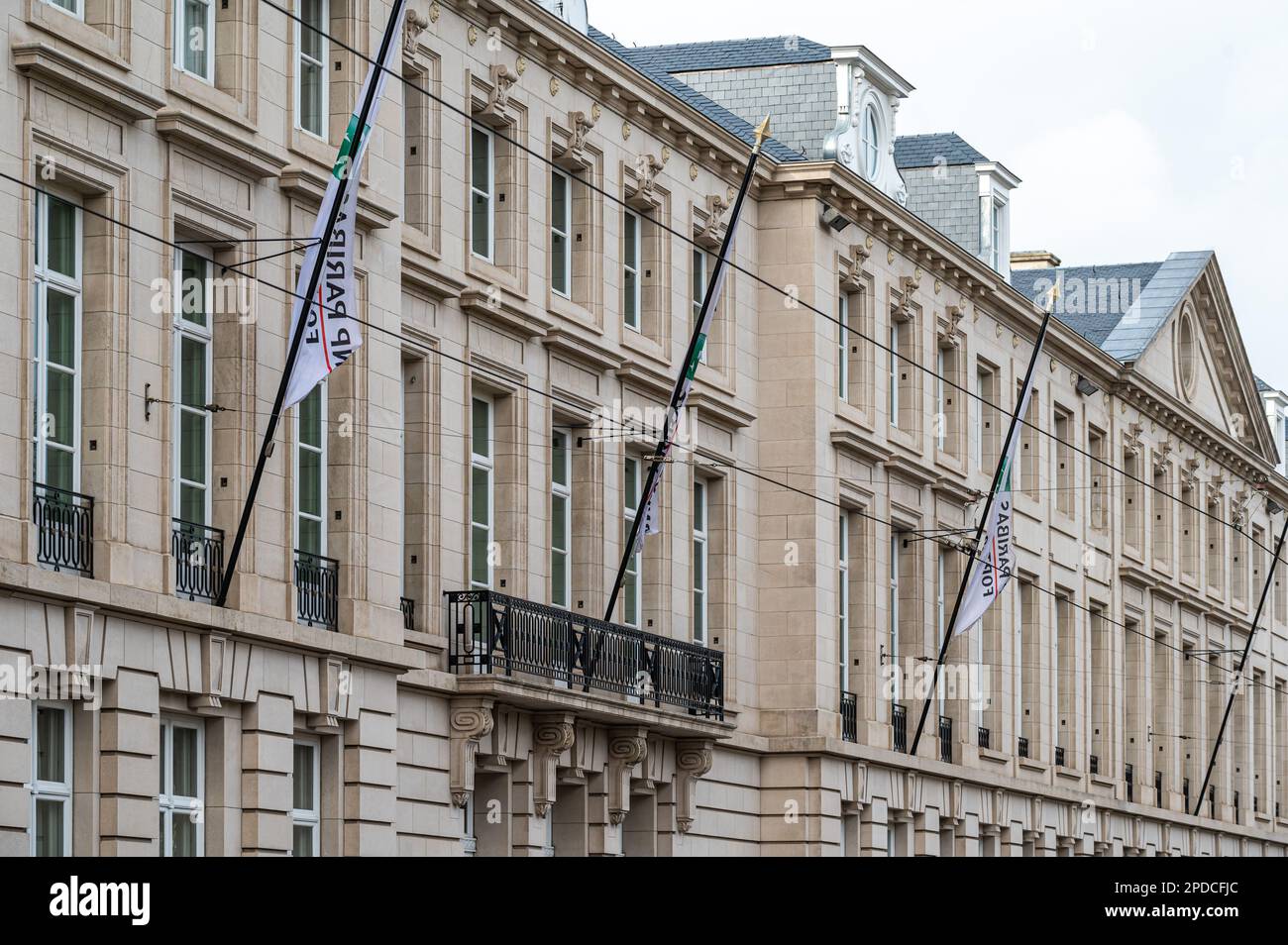 Brussels Old Town, Belgium - March 12, 2023 - Facade and flag of the ...
