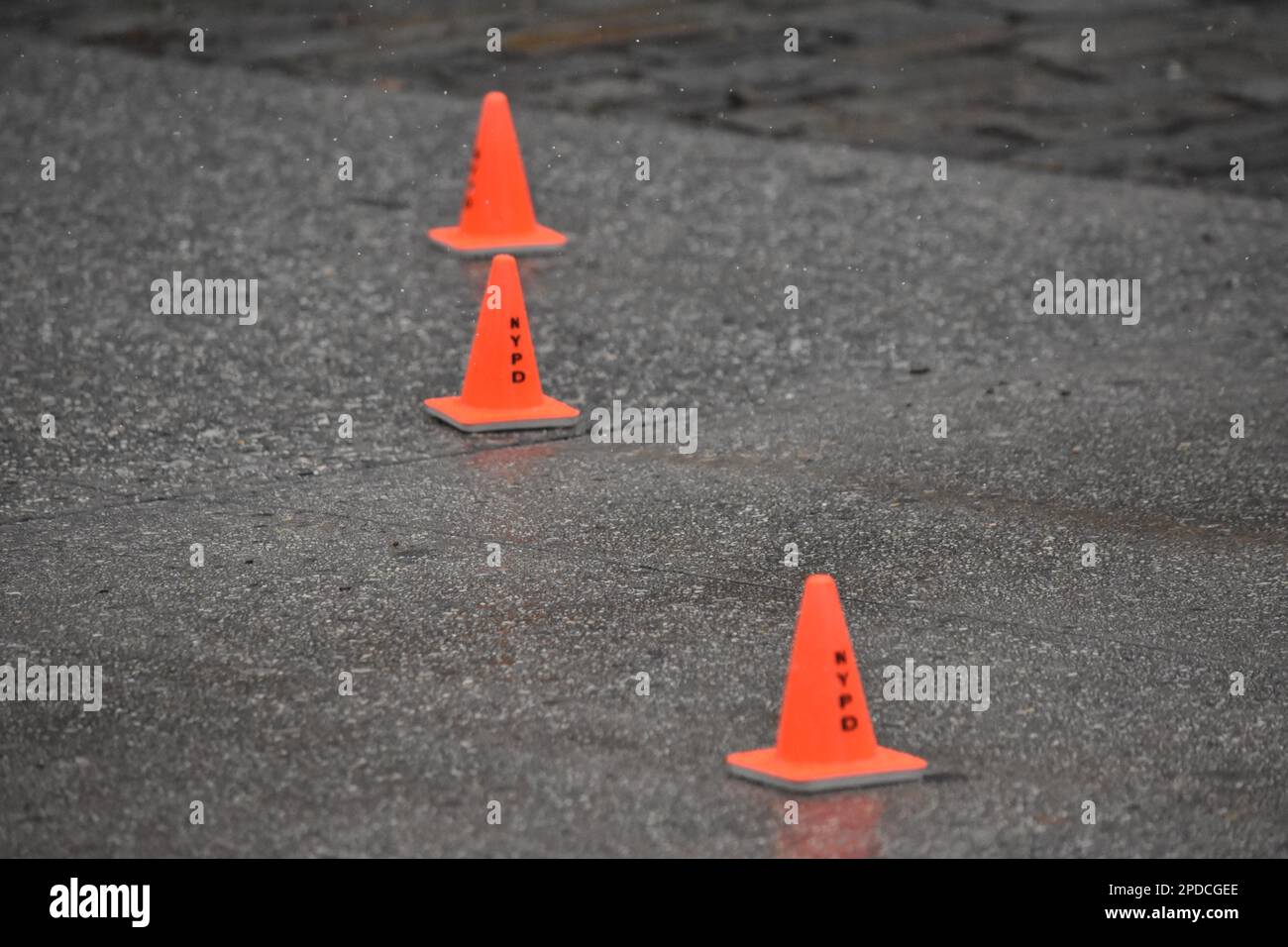 Manhattan, United States. 14th Mar, 2023. Cones are placed on shell ...