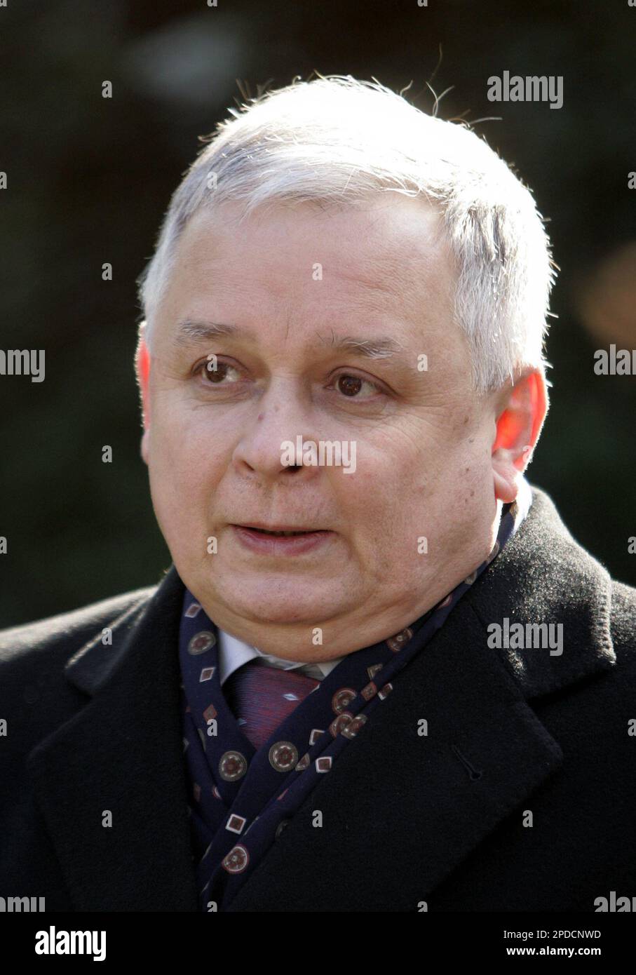President of Poland, Lech Kaczynski speaks to reporters following his ...