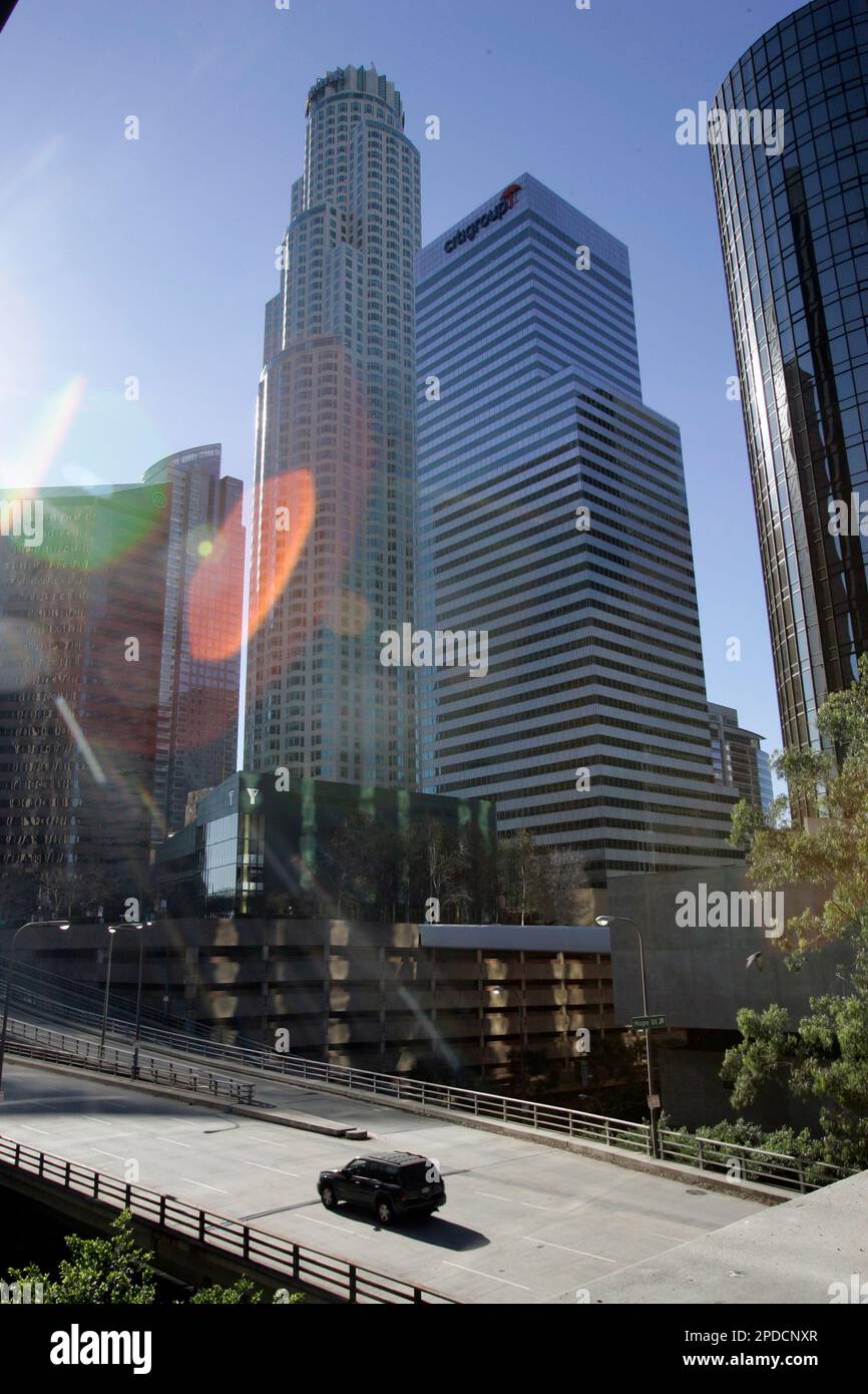 The U.S. Bank Tower, formerly known as the Library Tower, stretches ...