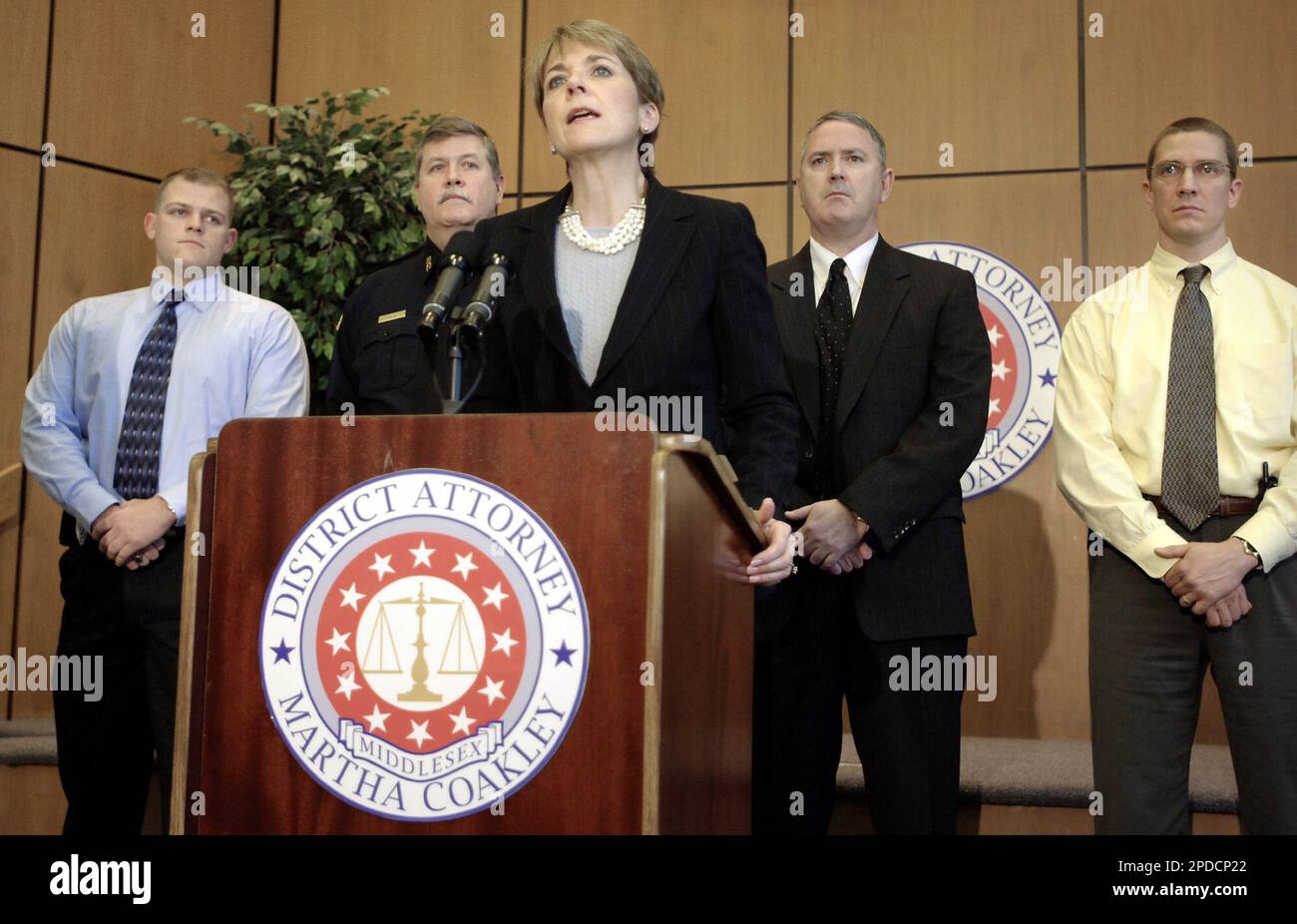 Middlesex County District Attorney Martha Coakley speaks to reporters ...