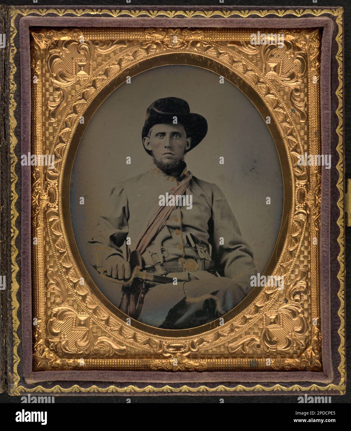 Unidentified soldier in Confederate uniform and Louisiana beltplate ...