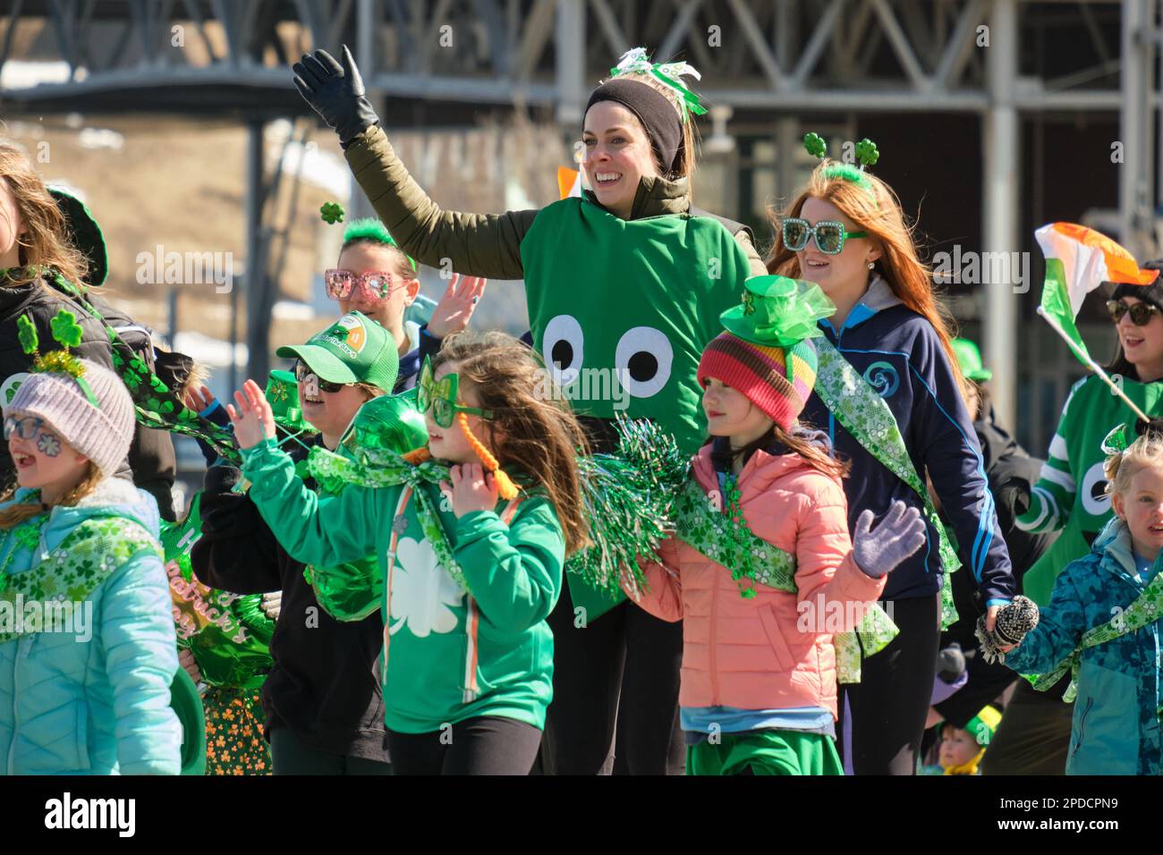 St Patrick's day Parade: Kids dressed in green marching along the ...