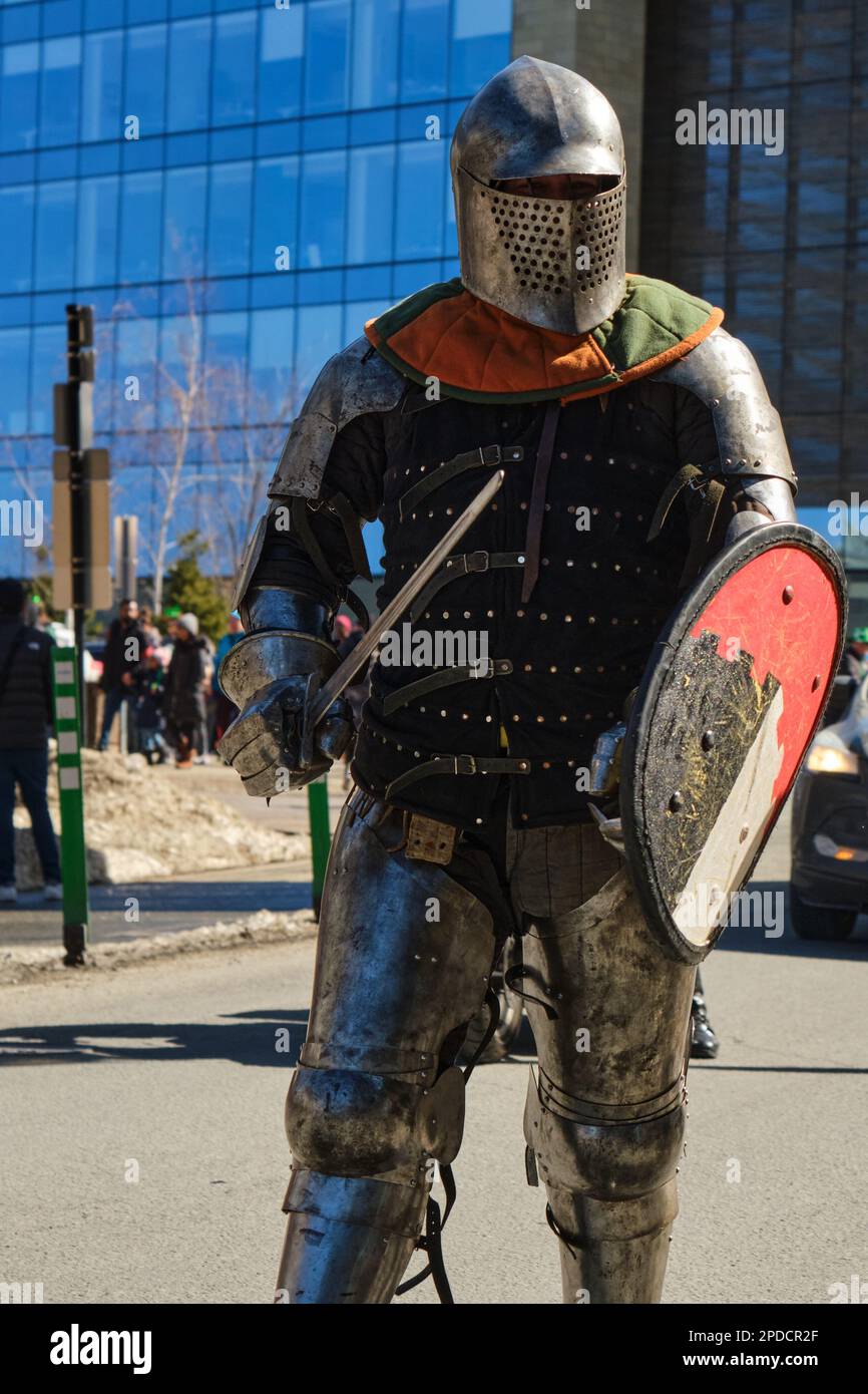 St Patrick's day Parade: Irish Medieval warriors in armour having a ...