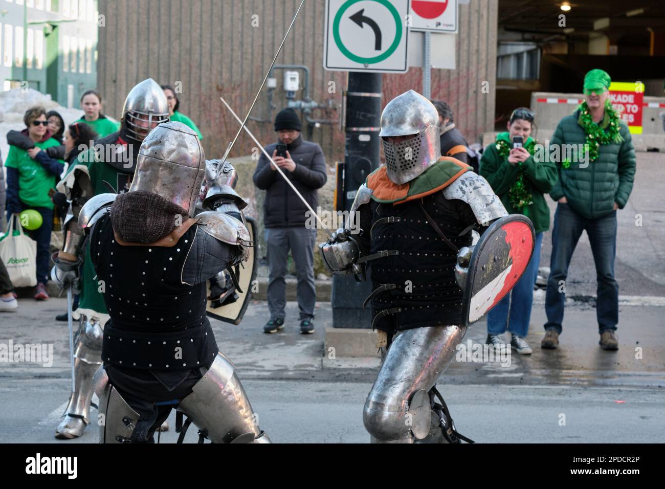 St Patrick's day Parade: Irish Medieval warriors in armour having a ...