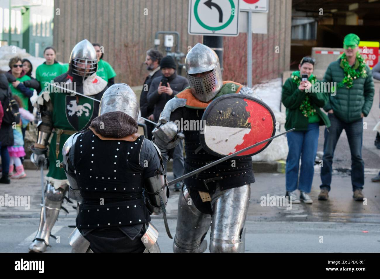 St Patrick's day Parade: Irish Medieval warriors in armour having a ...
