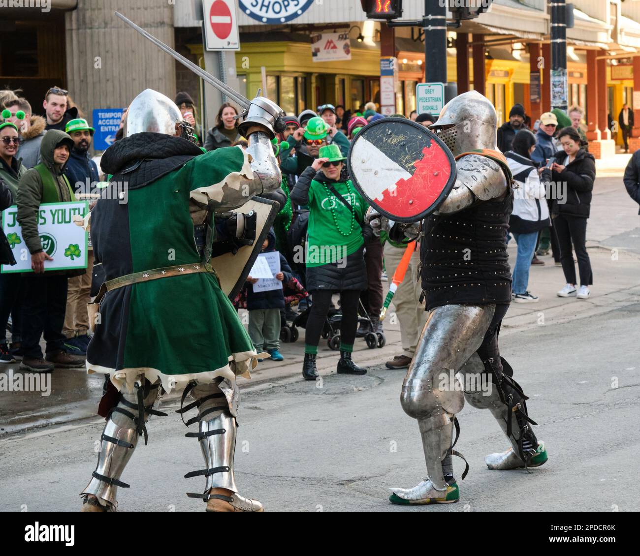St Patrick's day Parade: Irish Medieval warriors in armour having a ...