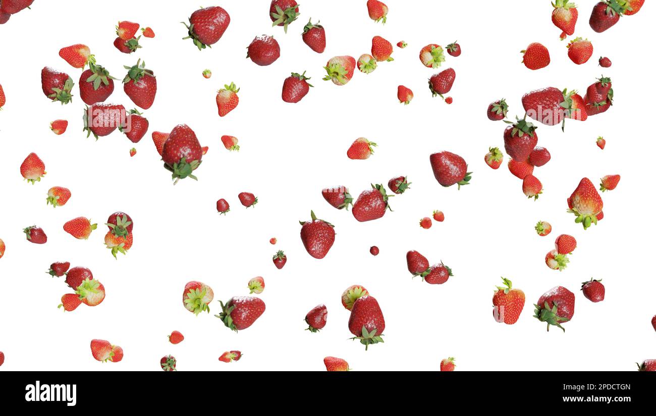 strawberry falling rain, isolated on transparent background Stock Photo ...