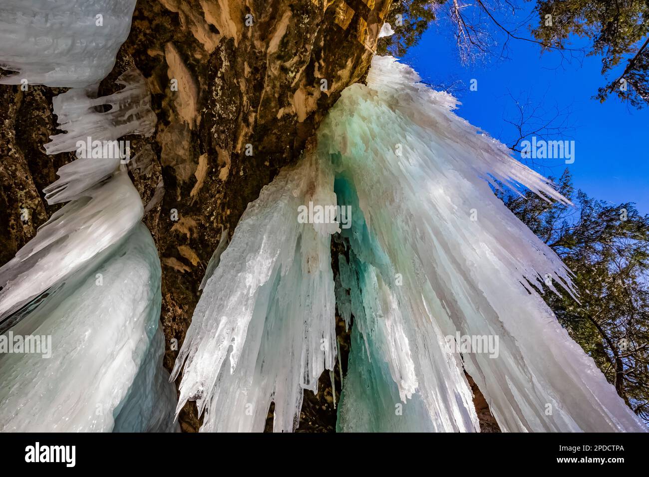 Amphitheater ice formation used by ice climbers in Pictured Rocks ...