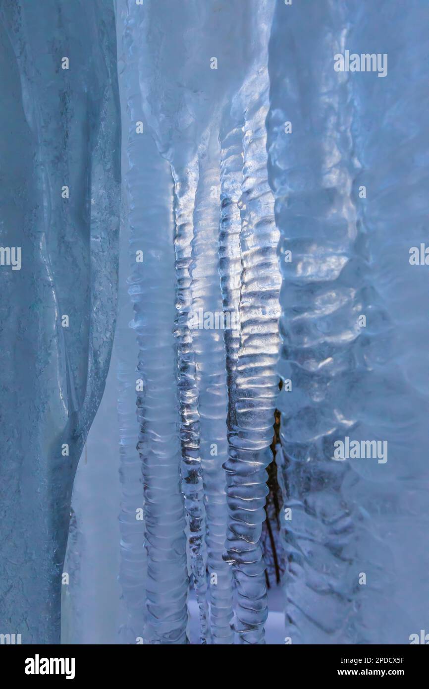 Icicle details of the Curtains ice formation used by ice climbers in ...
