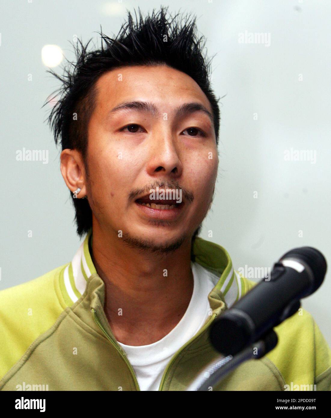 Thai rap music singer Joey Boy talk to reporters during a press ...