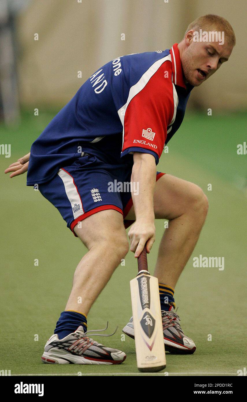 England cricketer Andrew Flintoff during training at Loughborough ...