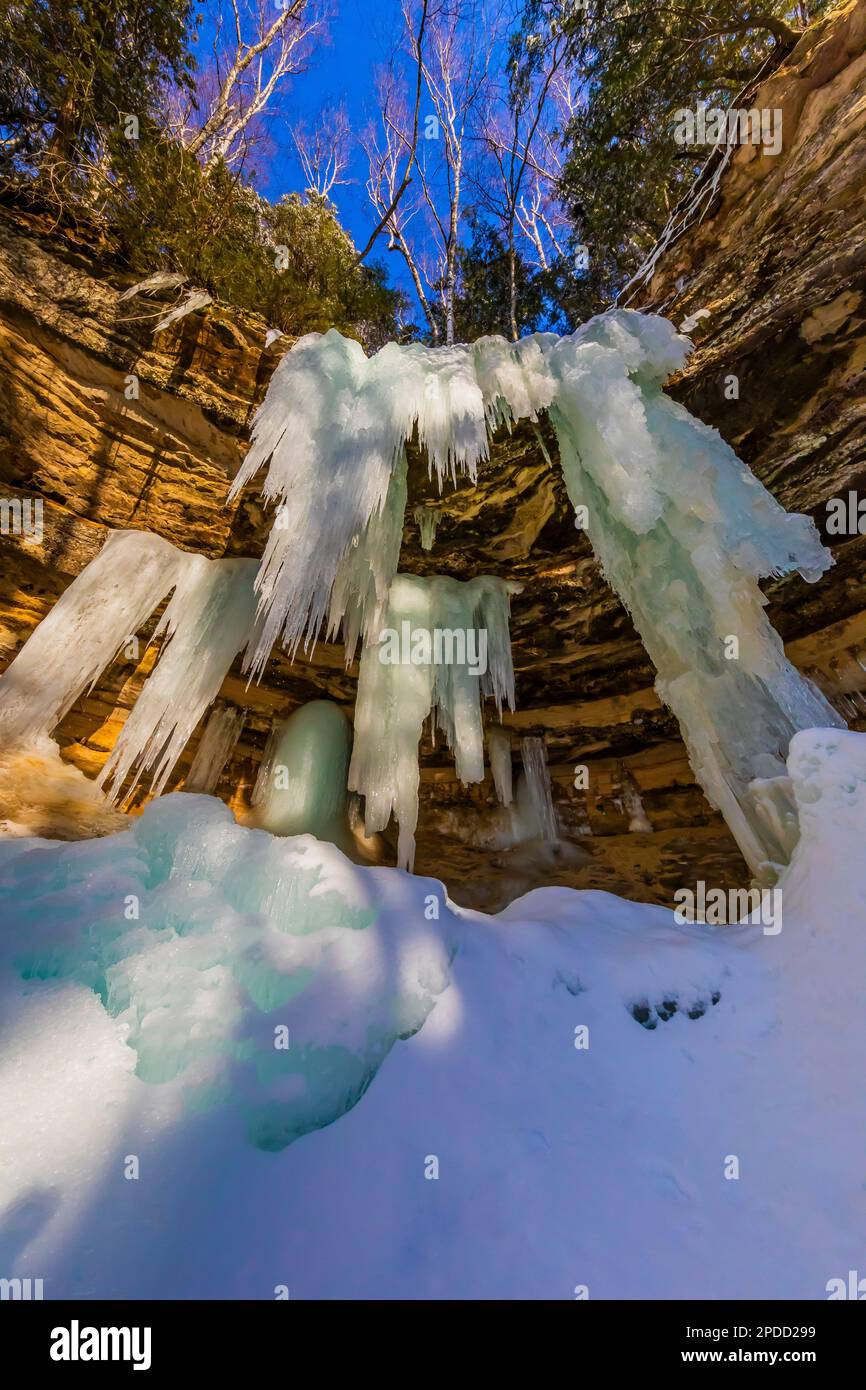 Amphitheater ice formation used by ice climbers in Pictured Rocks ...