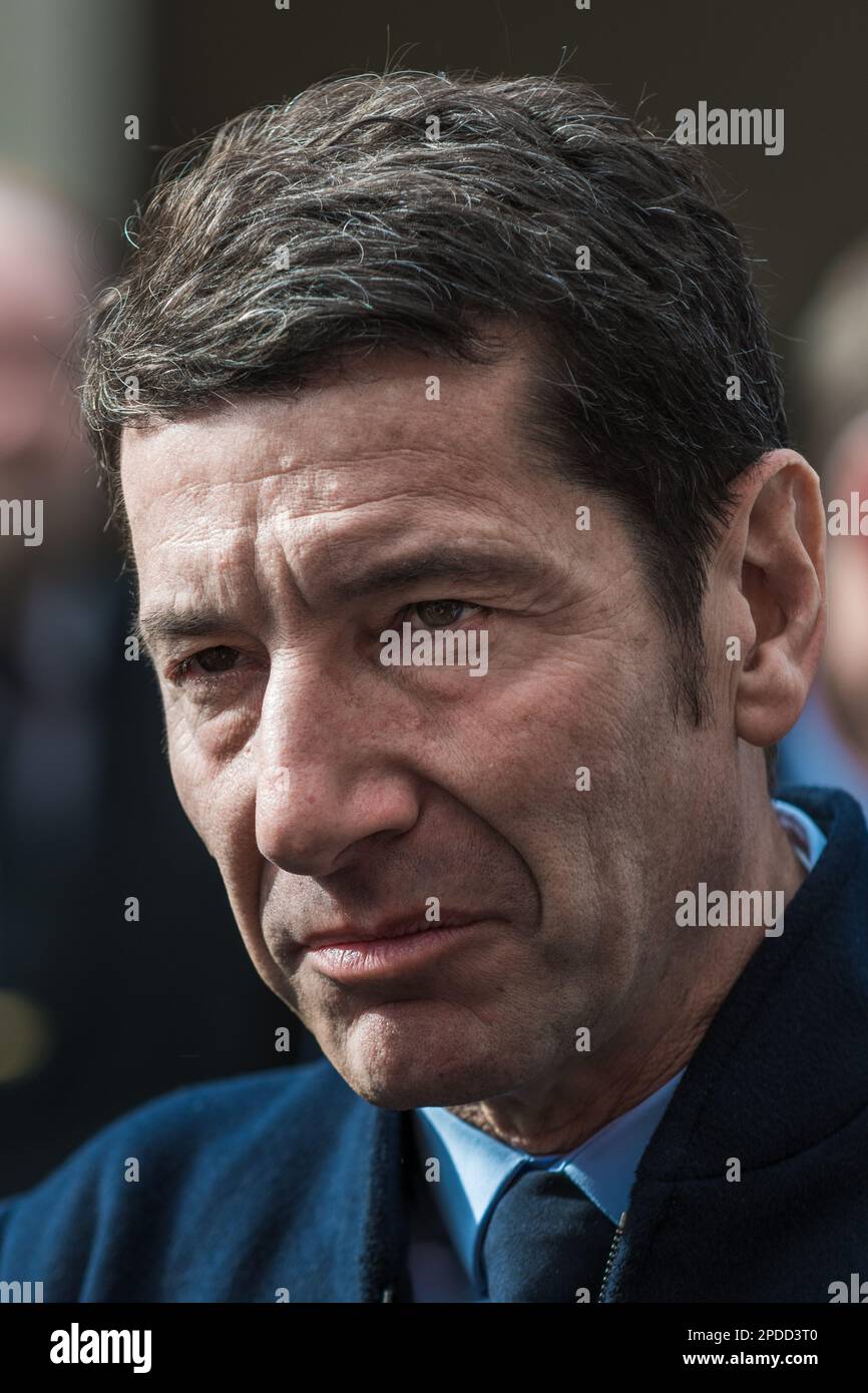 Cannes, France. 14th Mar, 2023. David Lisnard, mayor of Cannes arrives ...