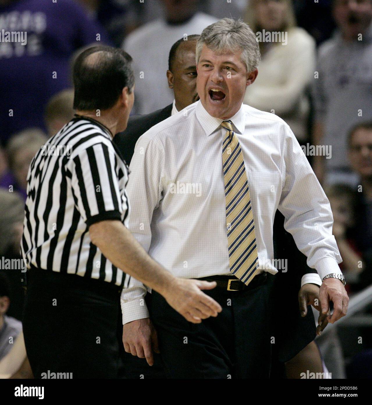Kansas State coach Jim Wooldridge yells at a game official after a foul ...