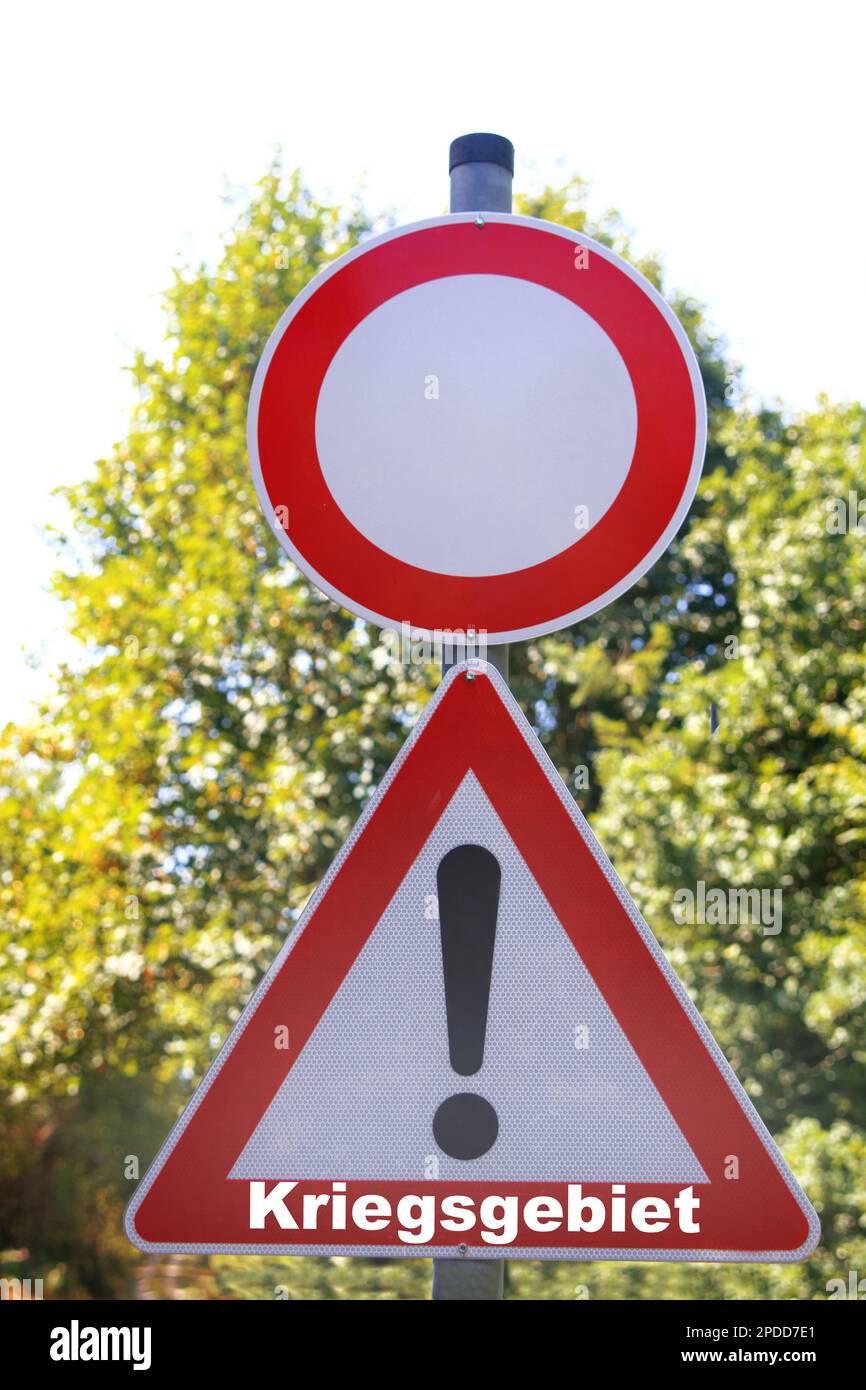 road sign passage prohibited, and Caution, danger point!, lettering ...