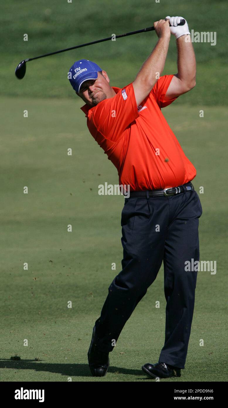 Ross Bain from Scotland plays a shot on the 10th hole during second day ...