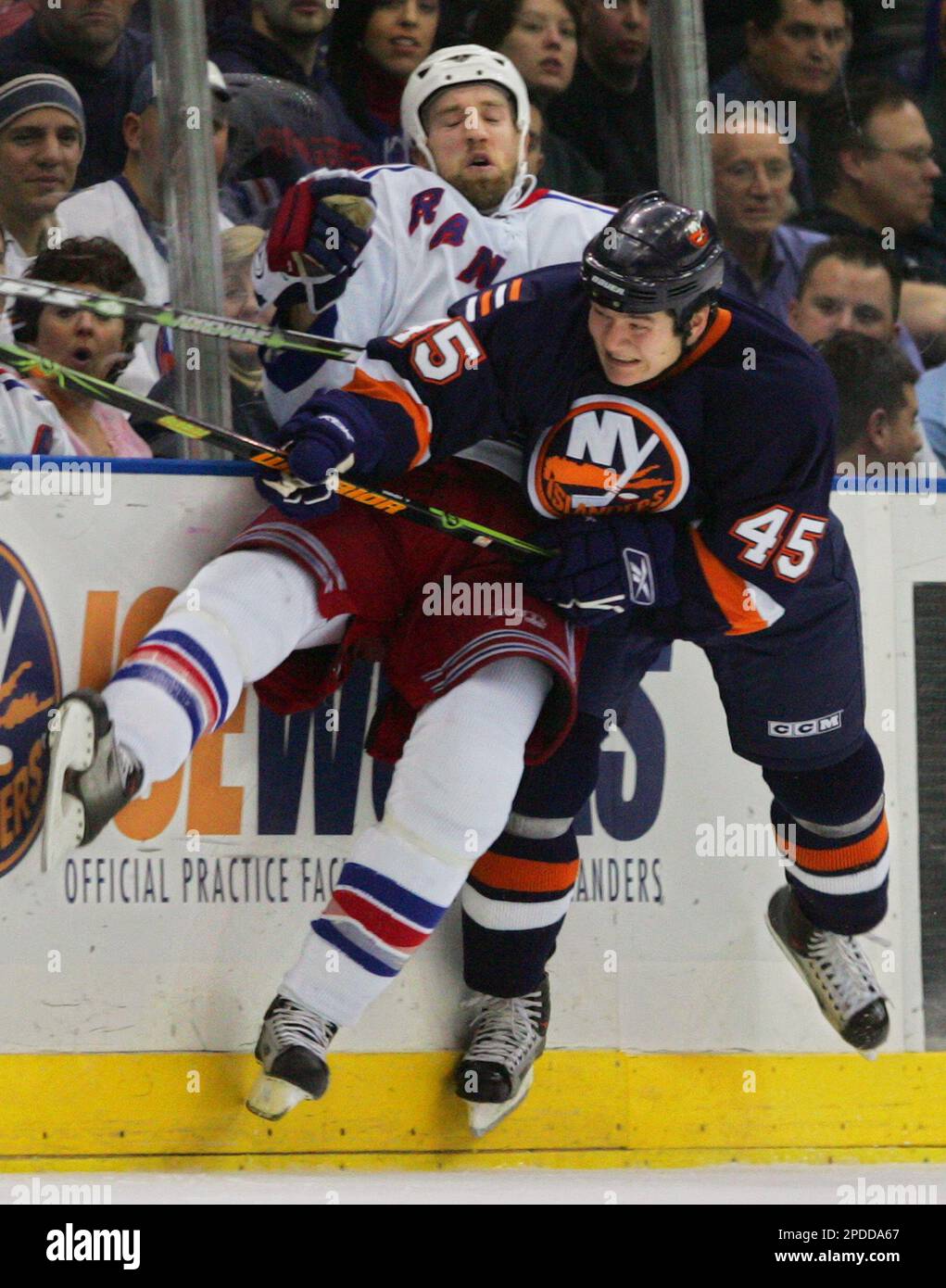 New York Rangers' Jason Ward, left, and Arron Asham collide during the ...