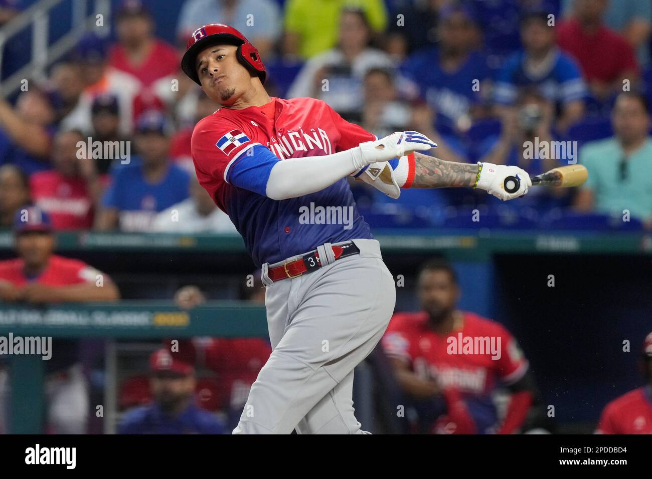Dominican Republic third baseman Manny Machado (13) swings at a pitch ...