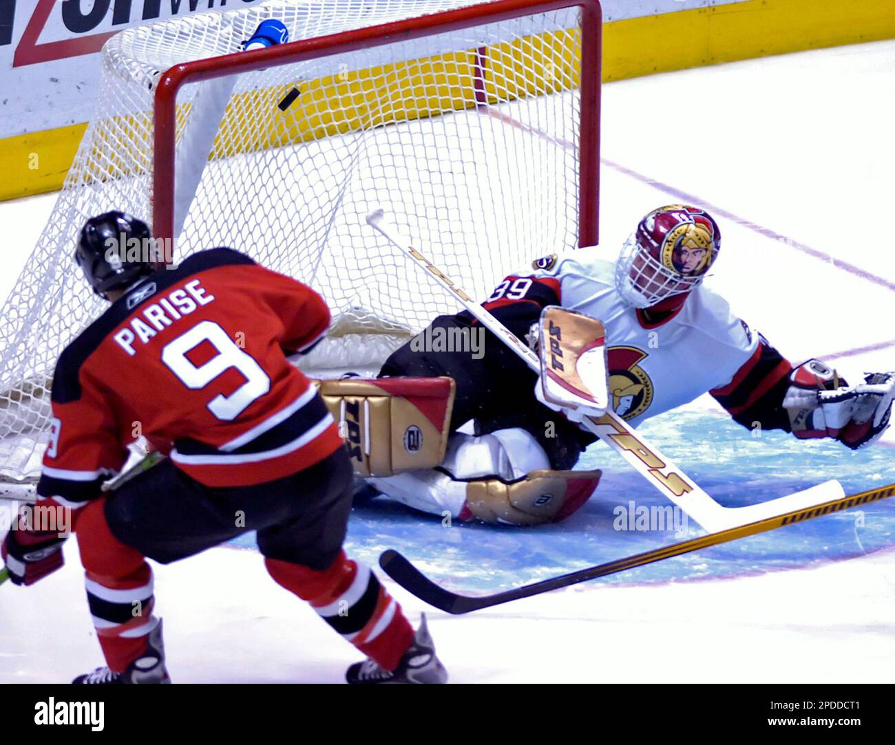 New Jersey Devils' Zach Parise (9) scores a goal against Ottawa ...