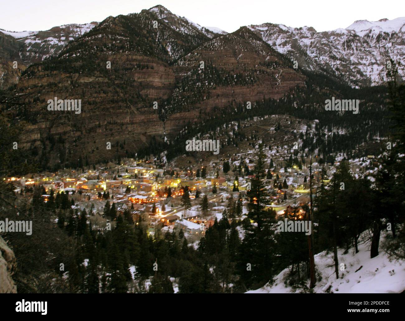 The old mining town of Ouray, Colo., shown in this photograph at dusk ...