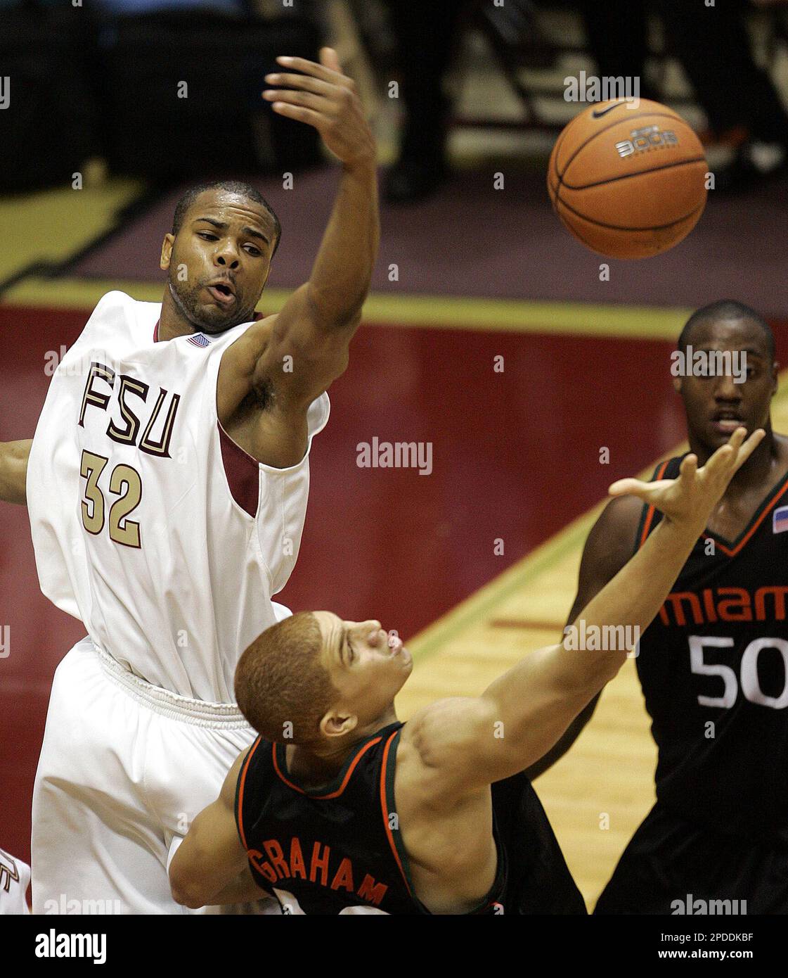 Florida State's Alexander Johnson, left, and Miami's Jimmy Graham ...