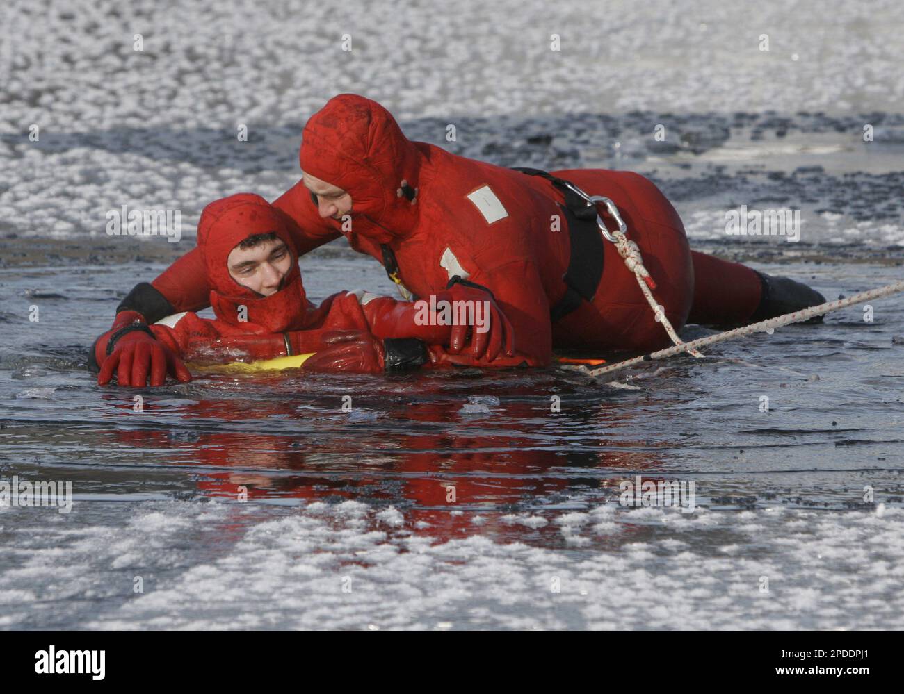 Woodbury, Vt. firefighter John Dunlap, left, plays the role of victim ...