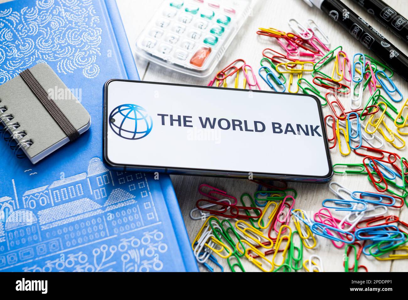 In this photo illustration The World Bank logo seen displayed on a ...