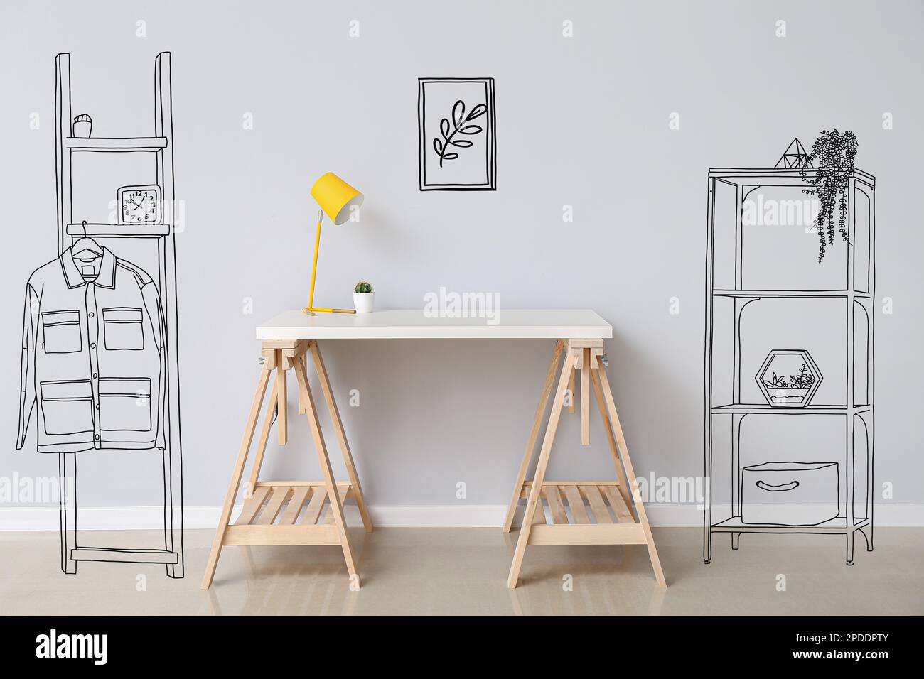 New interior of light room with comfortable table Stock Photo - Alamy