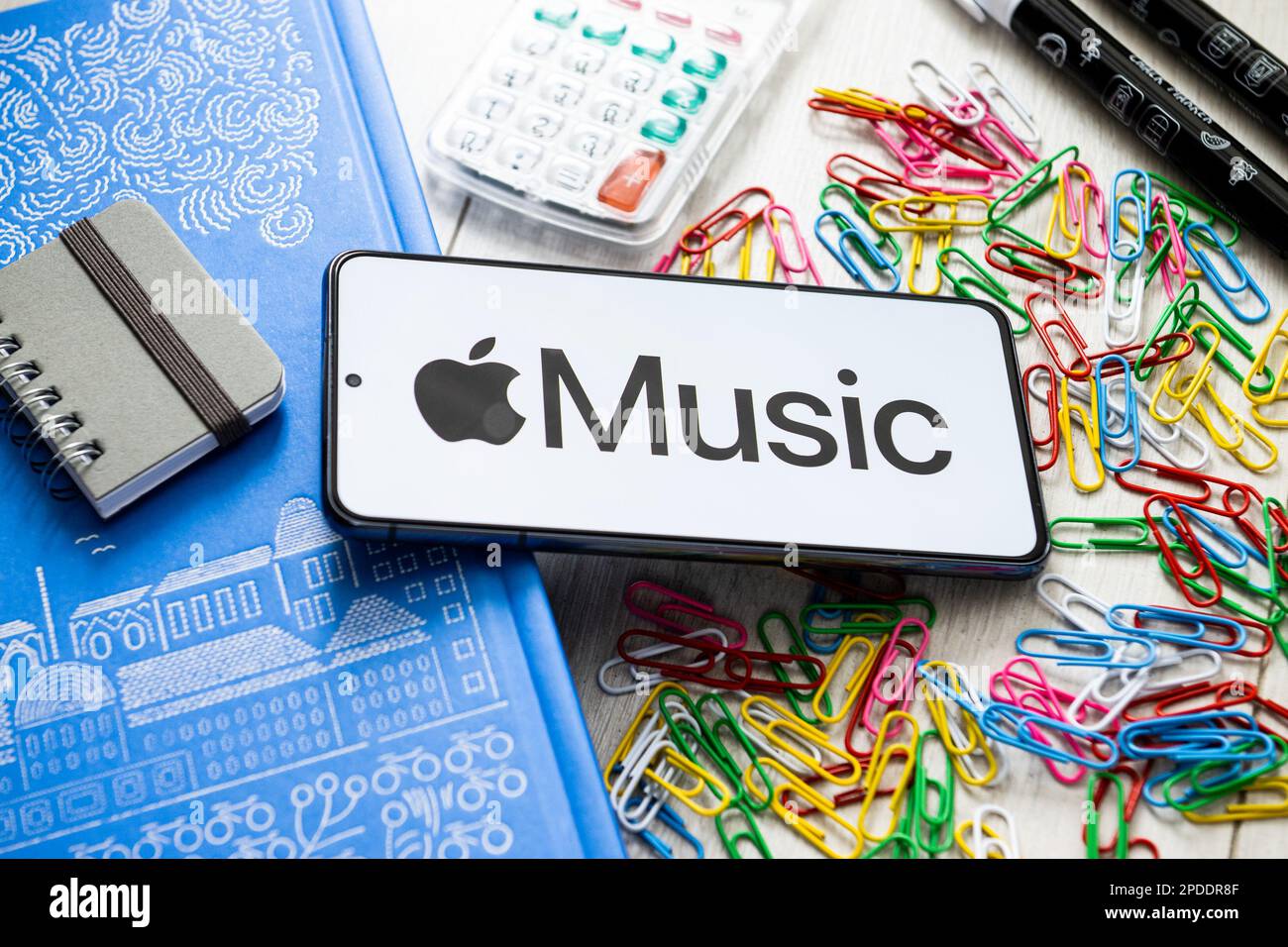 In this photo illustration Apple Music logo seen displayed on a ...