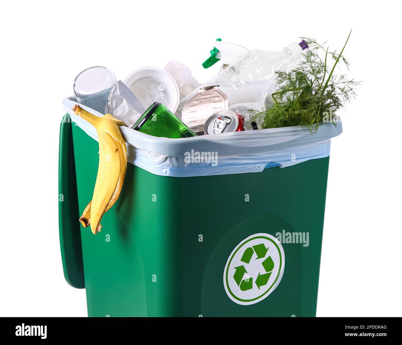 Recycle bin with garbage on white background Stock Photo - Alamy
