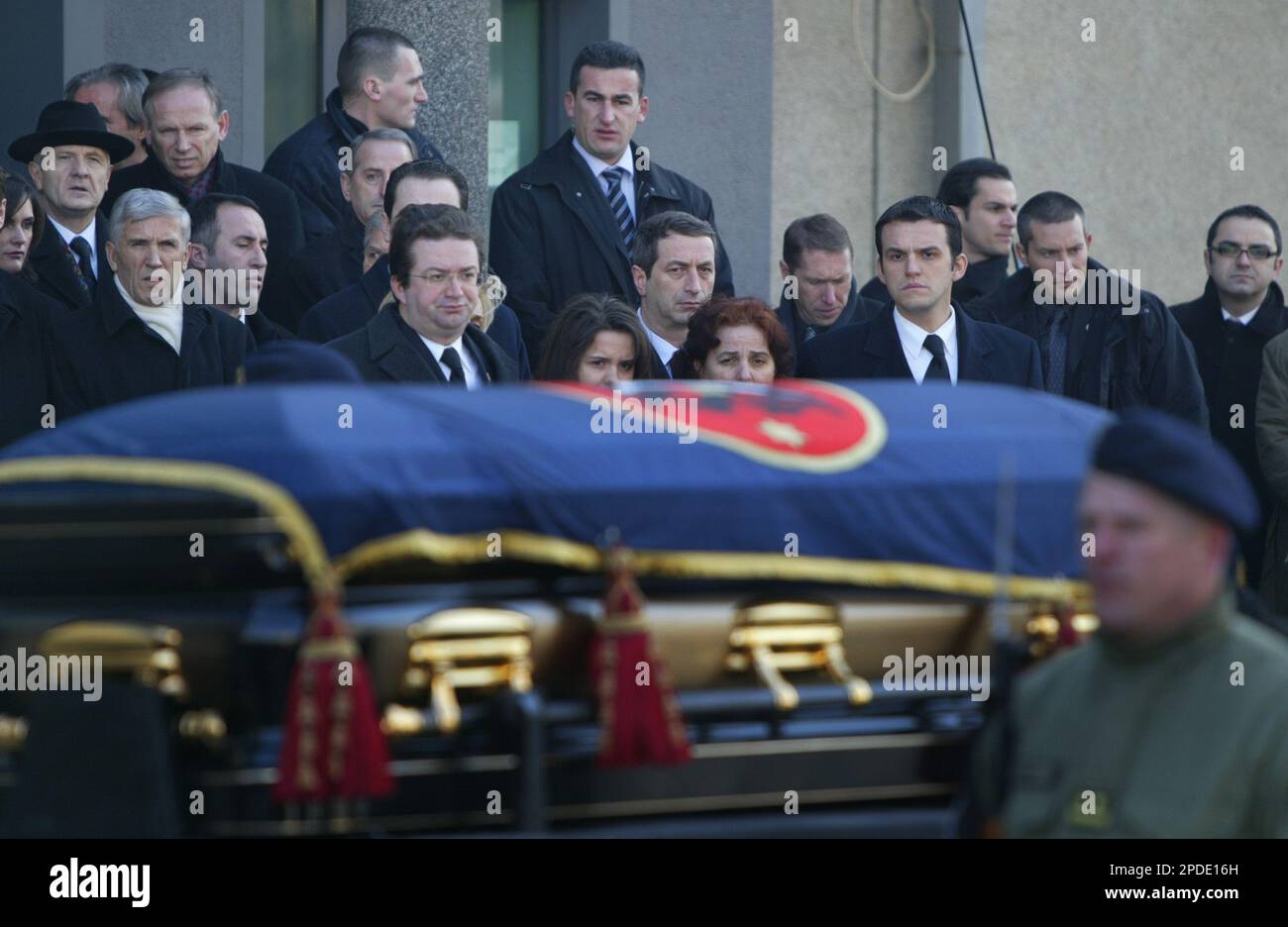 Kosovo's late President Ibrahim Rugova's wife Fana, center, accompanied ...