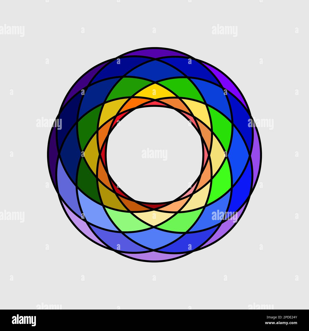Abstract rainbow-colored circle design on light gray background Stock ...