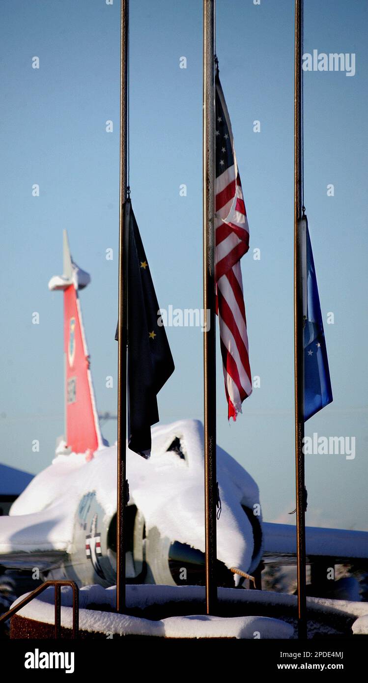 Flags fly at half staff at Elmendorf Air Force Base in Anchorage ...