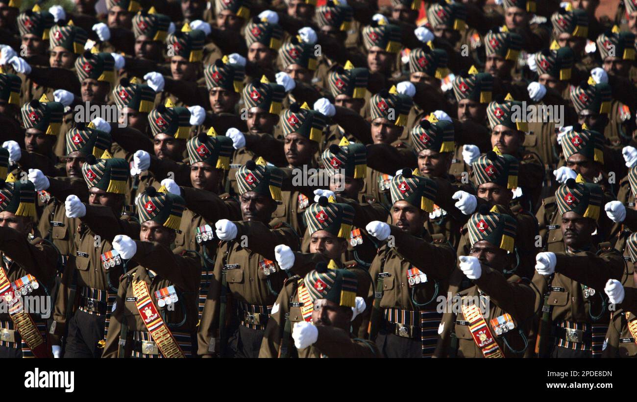 Indian soldiers march during the final rehearsal before the Republic ...